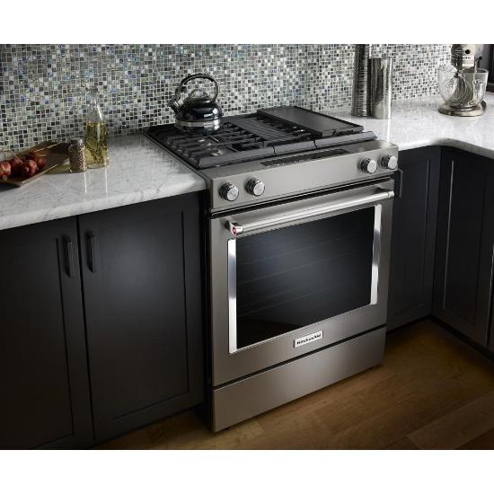 KITCHENAID Dual Fuel Downdraft Slide-in KSDG950ESS | ABC Warehouse