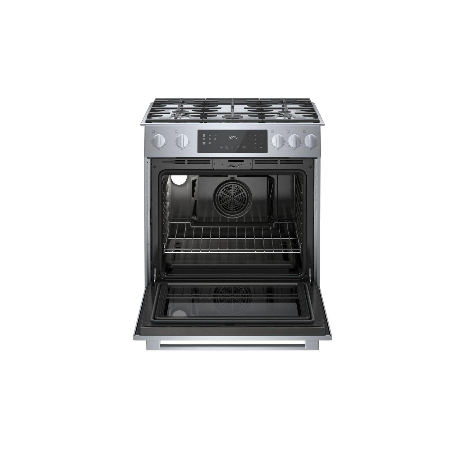 BOSCH 30" Gas Slide-in Range with Warming drawer HGI8056UC | ABC Warehouse